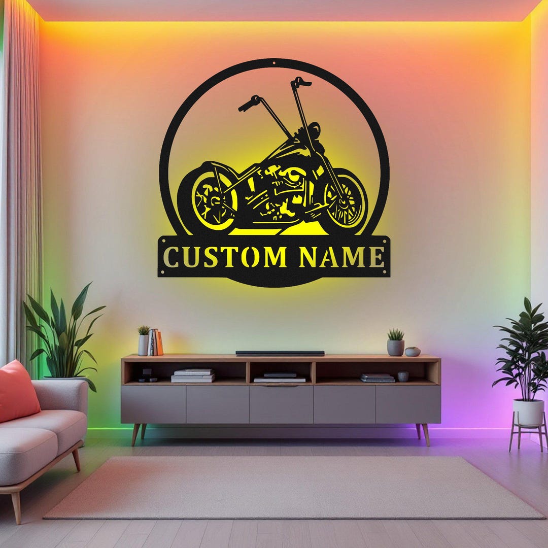 Custom Motorcycle Metal Wall Art With LED Light, Personalized Biker ...