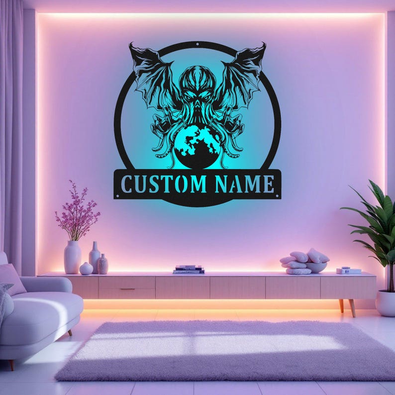 Custom Cthulhu Metal Wall Art With LED Light, Personalized Cthulhu Name ...