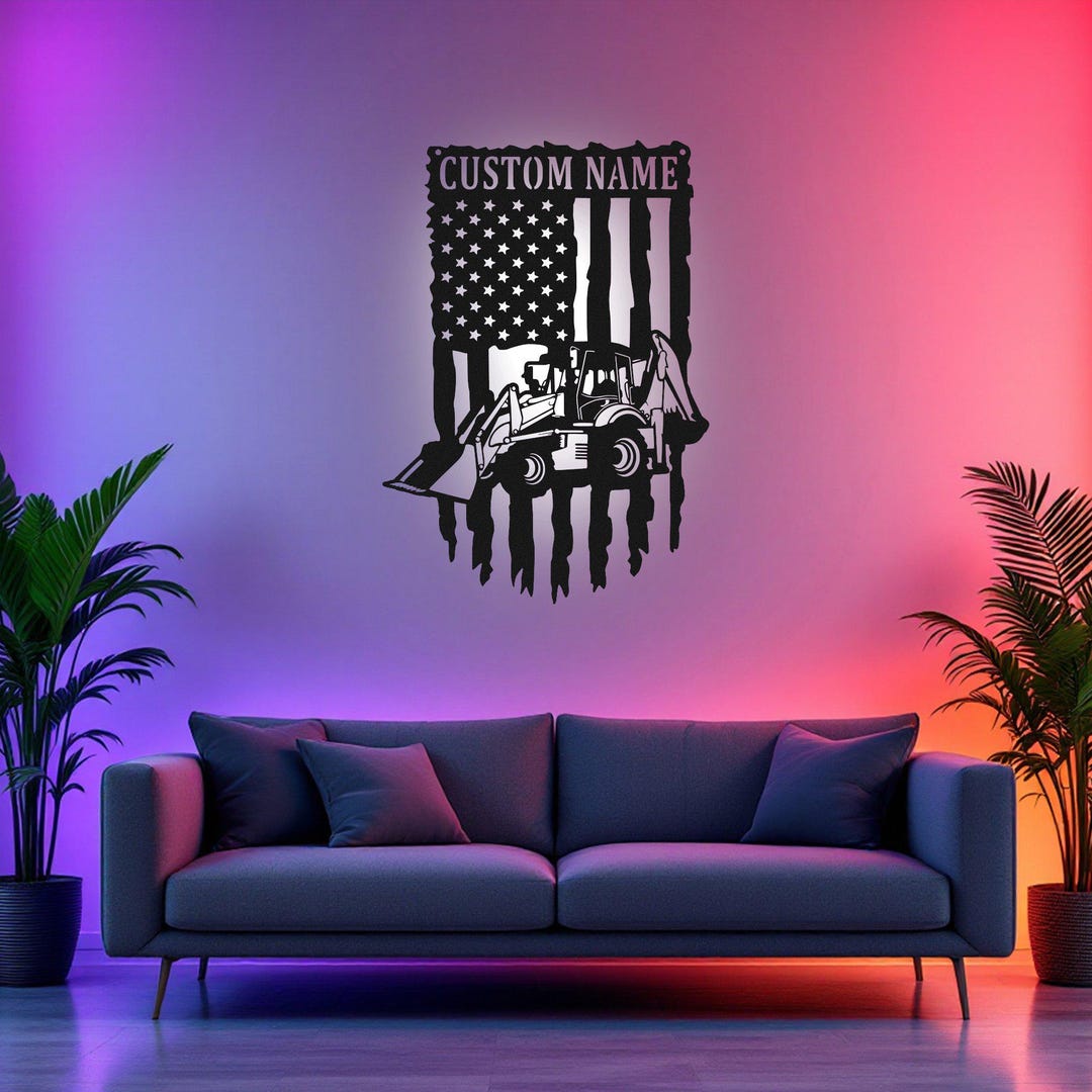 Custom US Backhoe Truck Metal Wall Art LED Light, Personalized Backhoe ...