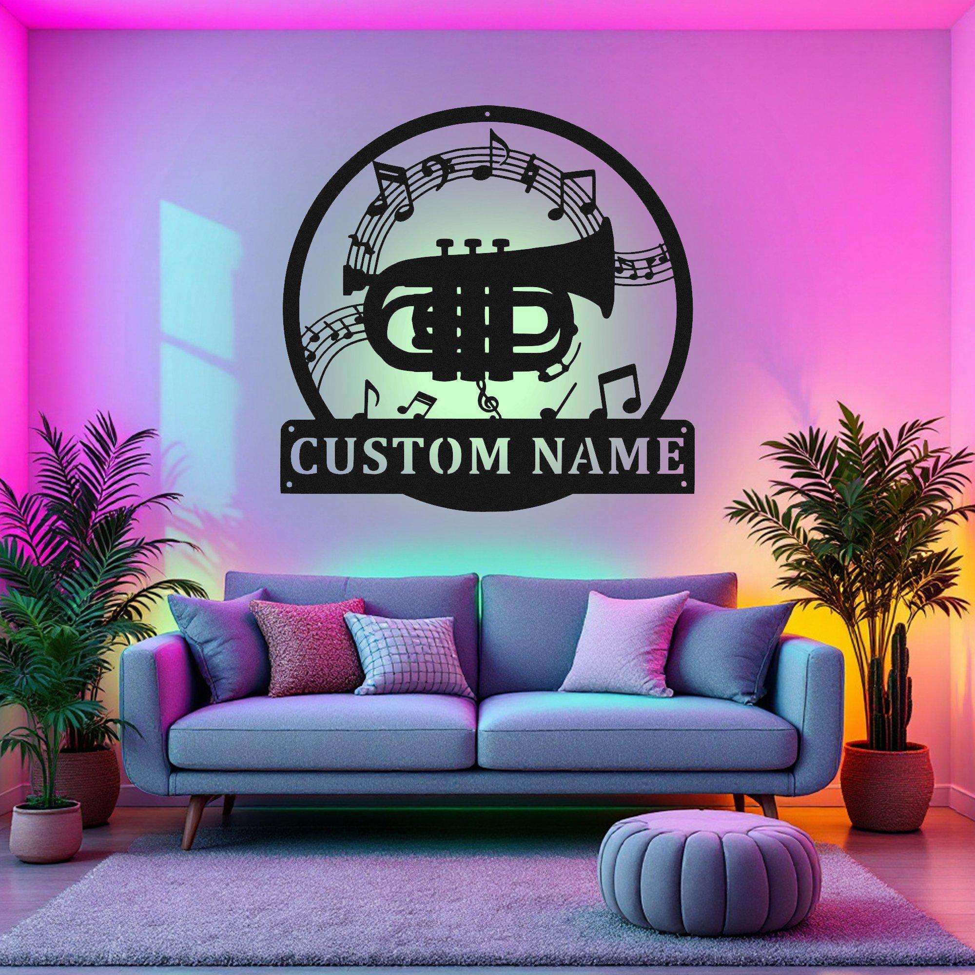 Custom Pocket Trumpet Musical Instrument Metal Wall Art With LED Light ...