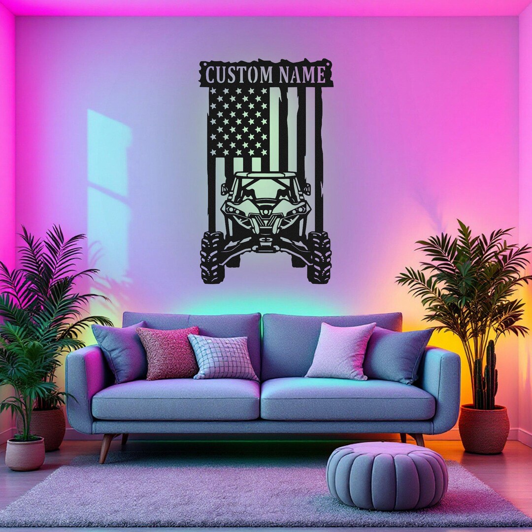 Custom US Atv Offroad Metal Wall Art With LED Light, Personalized Quad ...