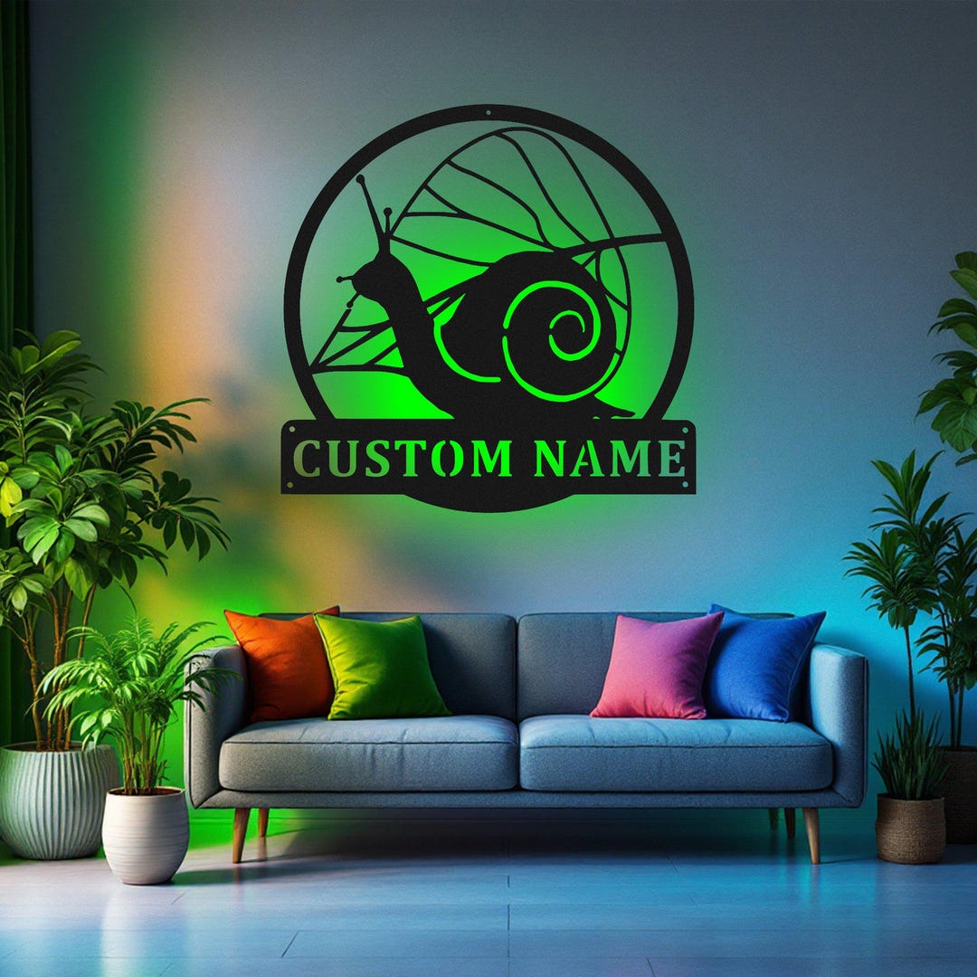 Custom Snail Metal Wall Art With LED Light, Personalized Snail Name ...