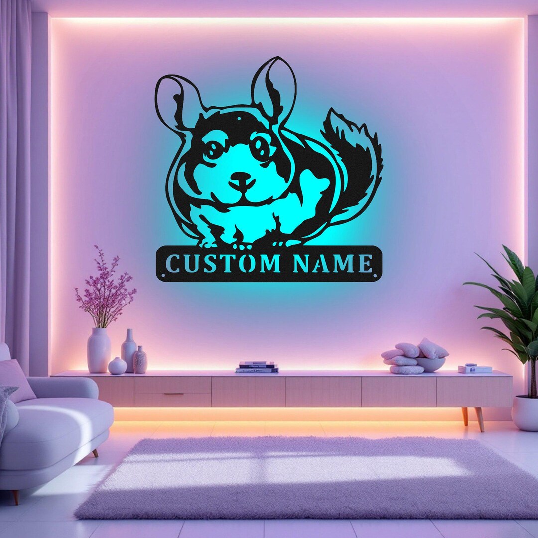 Custom Chinchilla Metal Wall Art With LED Light, Personalized ...
