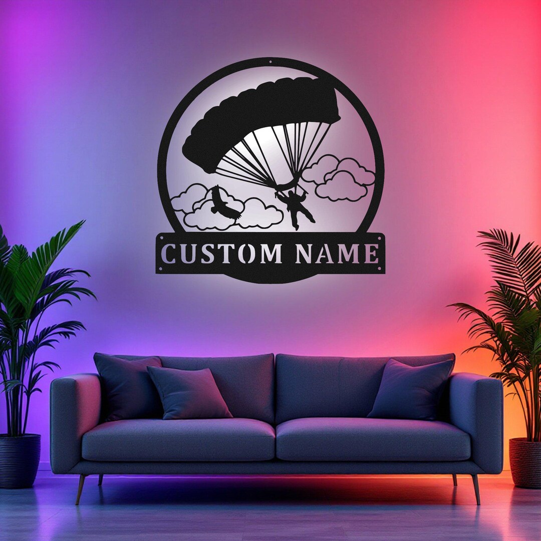 Custom Parachuting Skydiving Metal Wall Art With LED Light ...