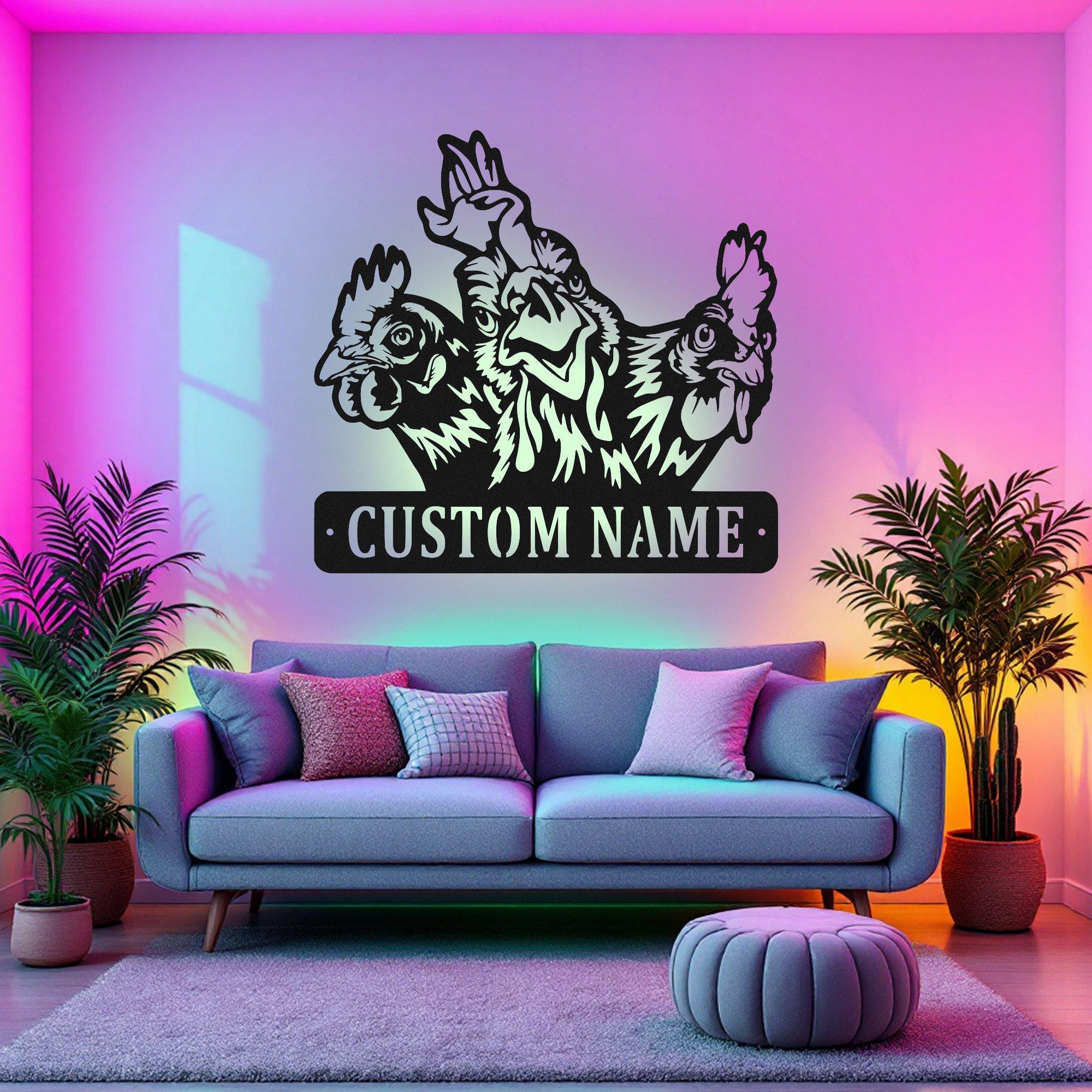 Custom Chicken Farm Metal Wall Art With LED Light, Personalized Chicken ...