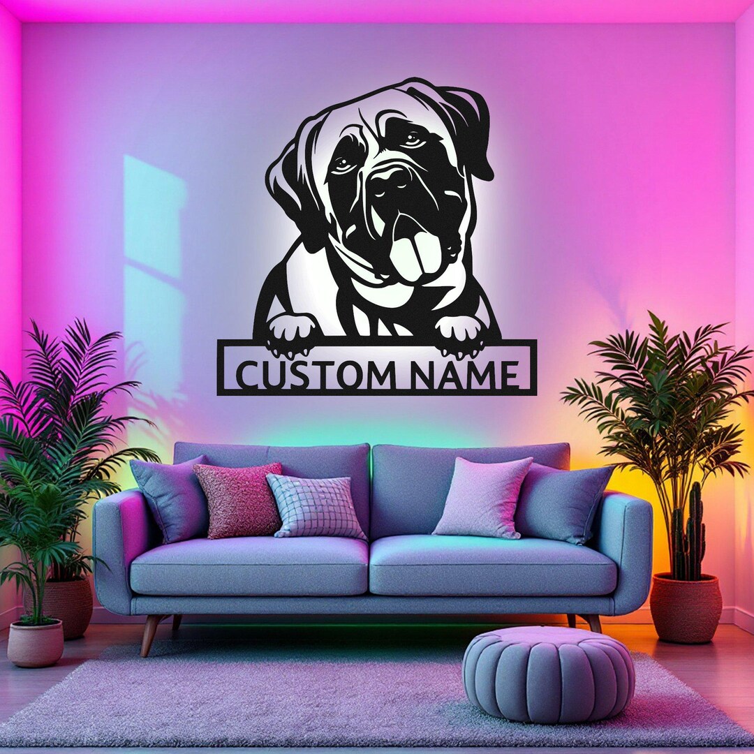 Custom Mastiff Dog Metal Wall Art With LED Light, Personalized Mastiff ...