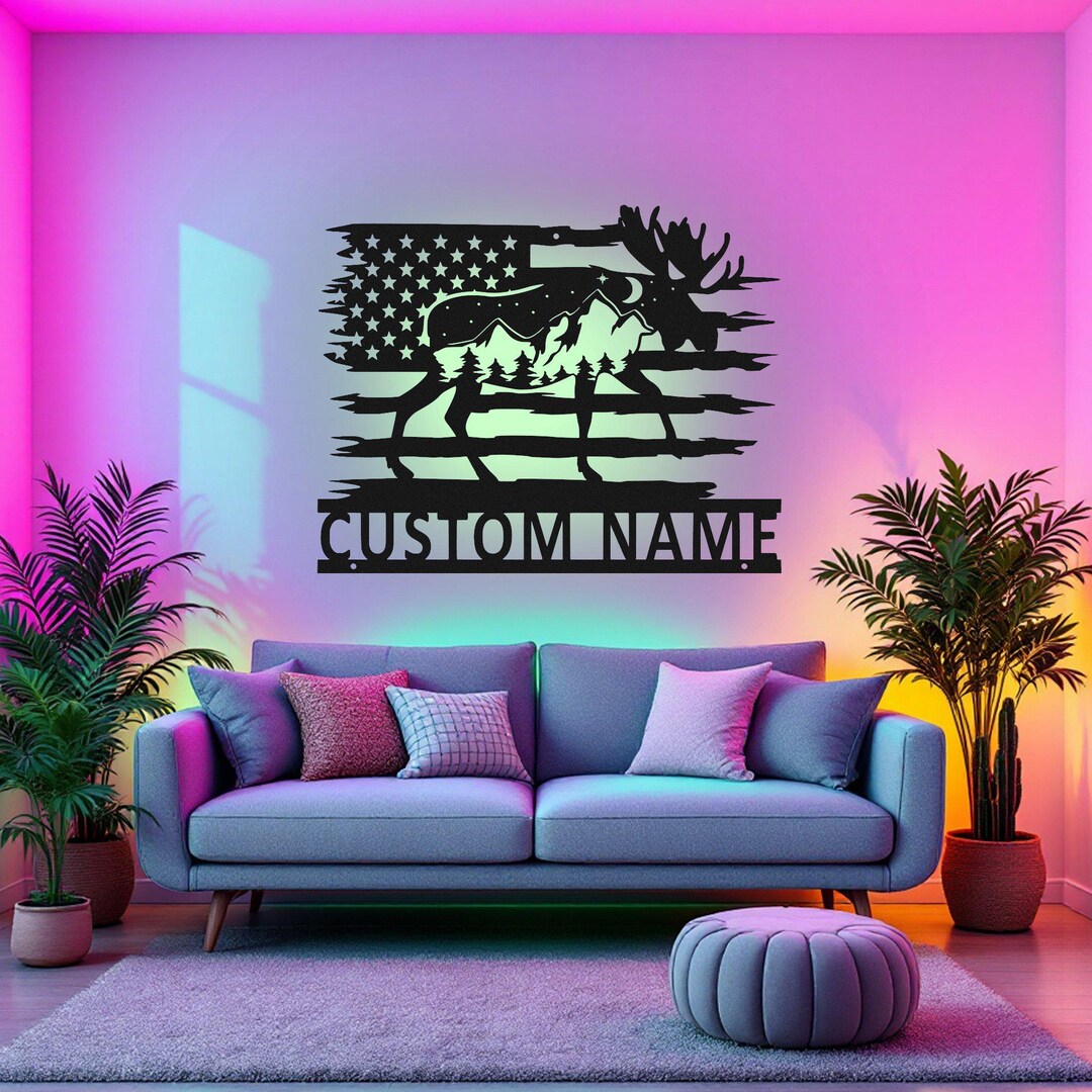 Custom US Moose Metal Wall Art With LED Light, Personalized Moose ...