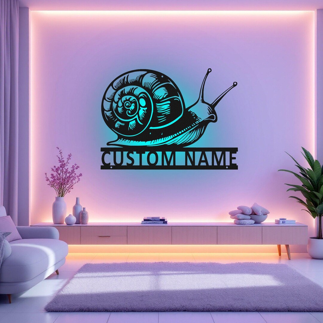 Custom Snail Metal Wall Art With LED Light, Personalized Snail Name ...