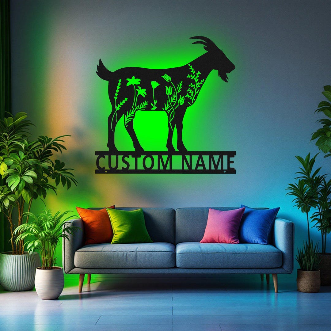 Custom Goat Floral Metal Wall Art With LED Light, Personalized Goat ...