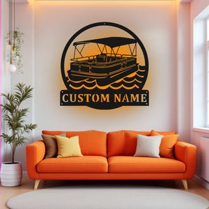 Custom Pontoon Boat Metal Wall Art With LED Light, Personalized Pontoon Boat Name Sign ...