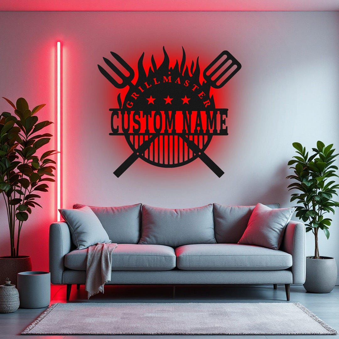 Custom Grillmaster BBQ Metal Wall Art With LED Light, Personalized BBQ ...