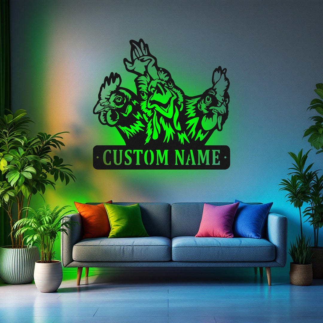 Custom Chicken Farm Metal Wall Art With LED Light, Personalized Chicken ...