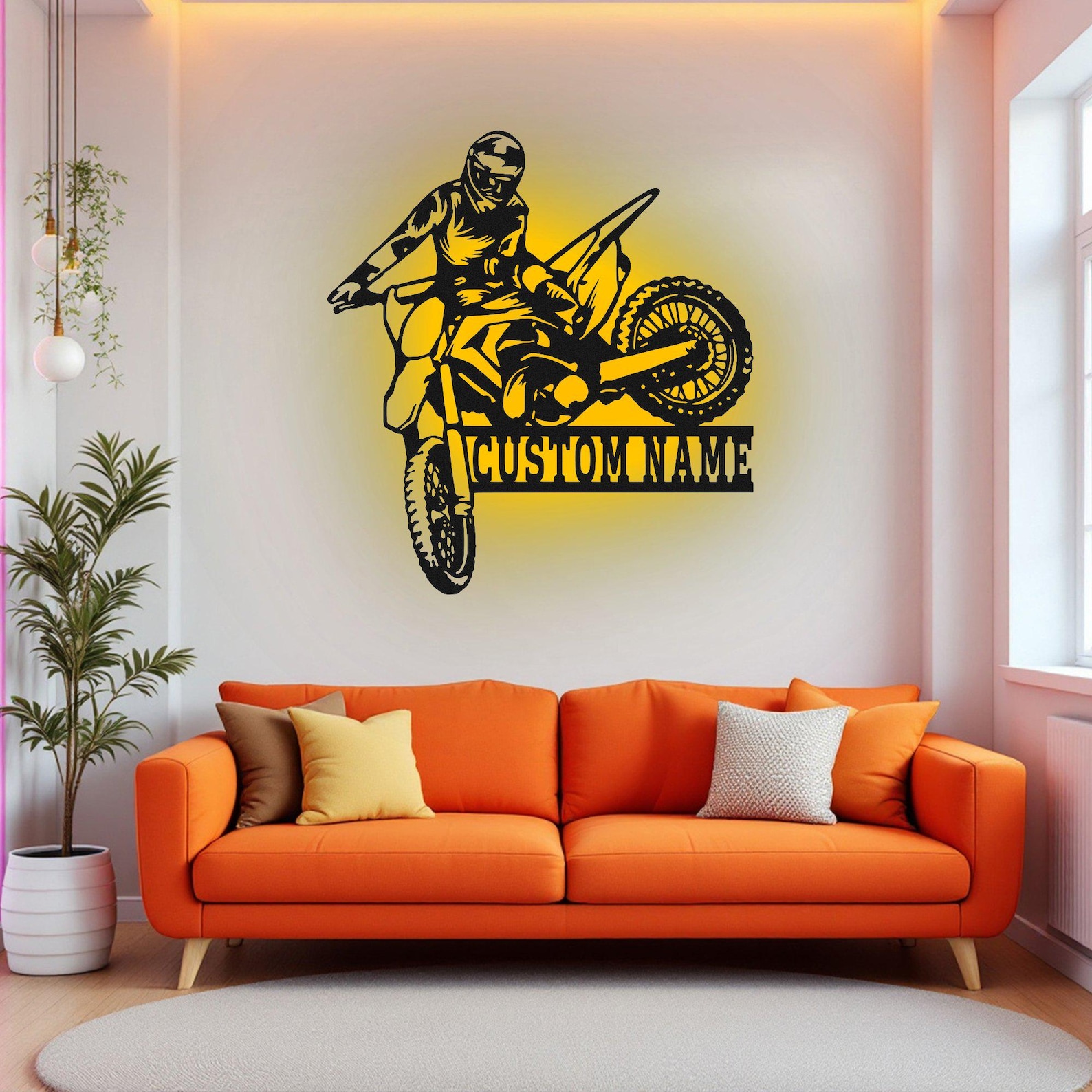 Custom Dirt Bike Metal Wall Art With LED Light, Personalized Biker Name ...