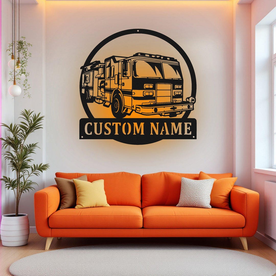 Custom Fire Truck Metal Wall Art With LED Light, Personalized Fire ...