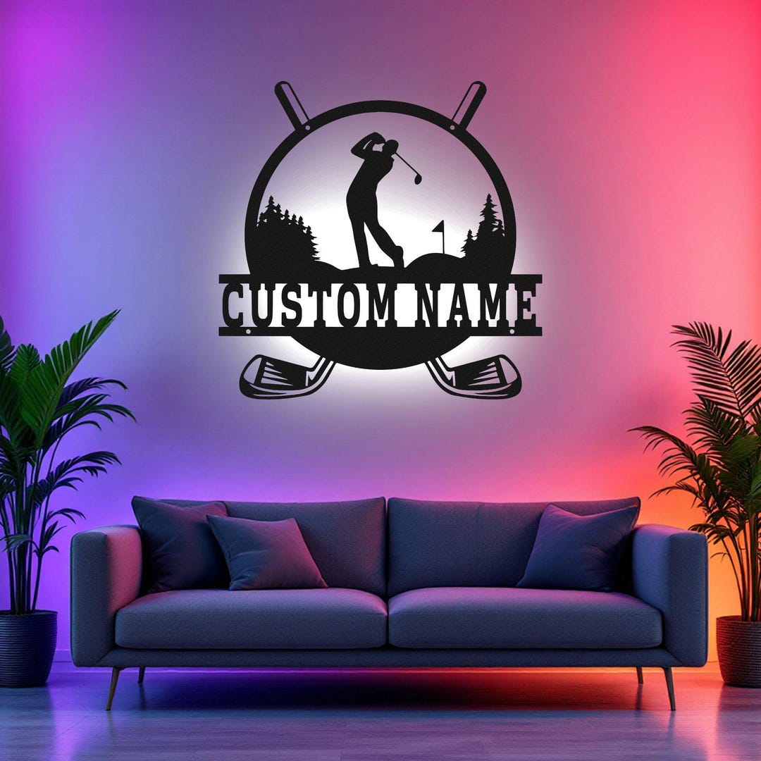 Custom Golf Metal Wall Art With LED Light, Personalized Golf Player ...