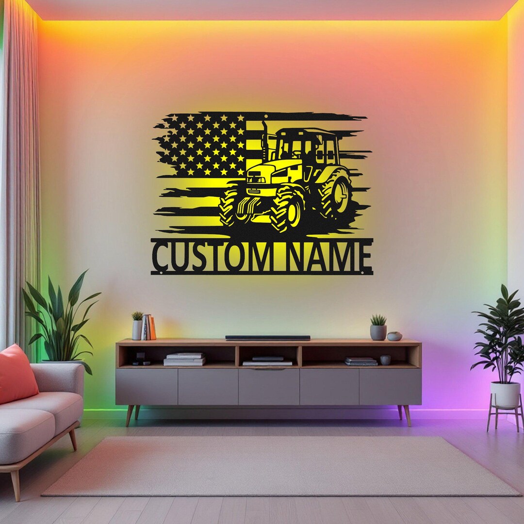 Custom US Tractor Metal Wall Art With LED Light, Personalized Tractor ...