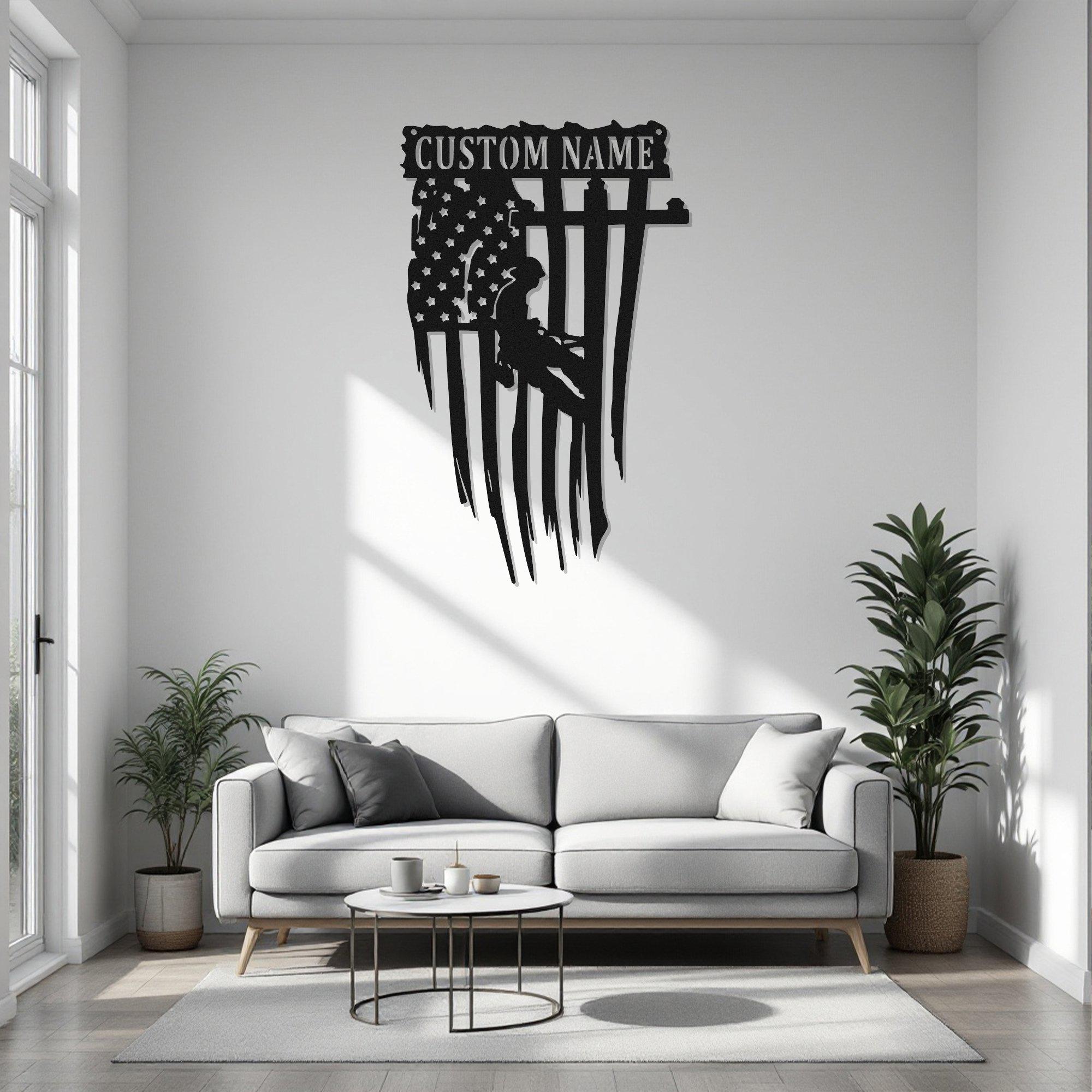 Custom US Lineman Metal Wall Art With LED Light, Personalized Lineman ...