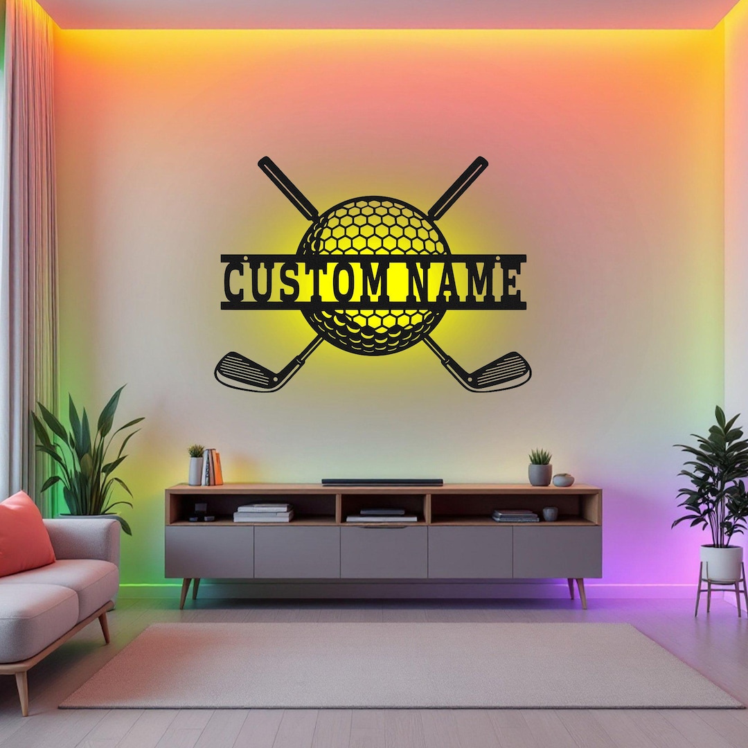 Custom Golf Metal Wall Art With LED Light, Personalized Golf Player ...