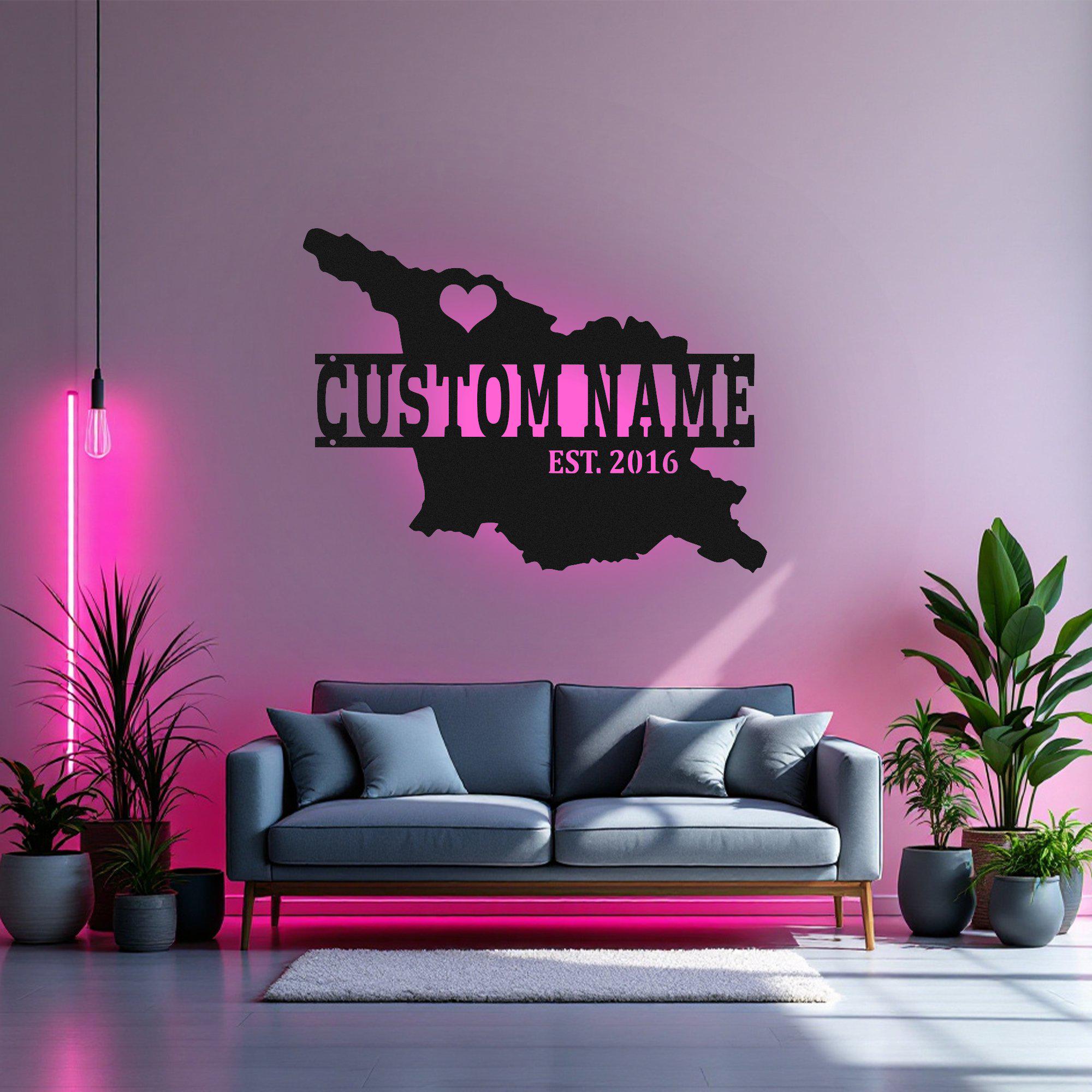 Custom Georgia Map Metal Wall Art With Led Light, Personalized Georgia ...