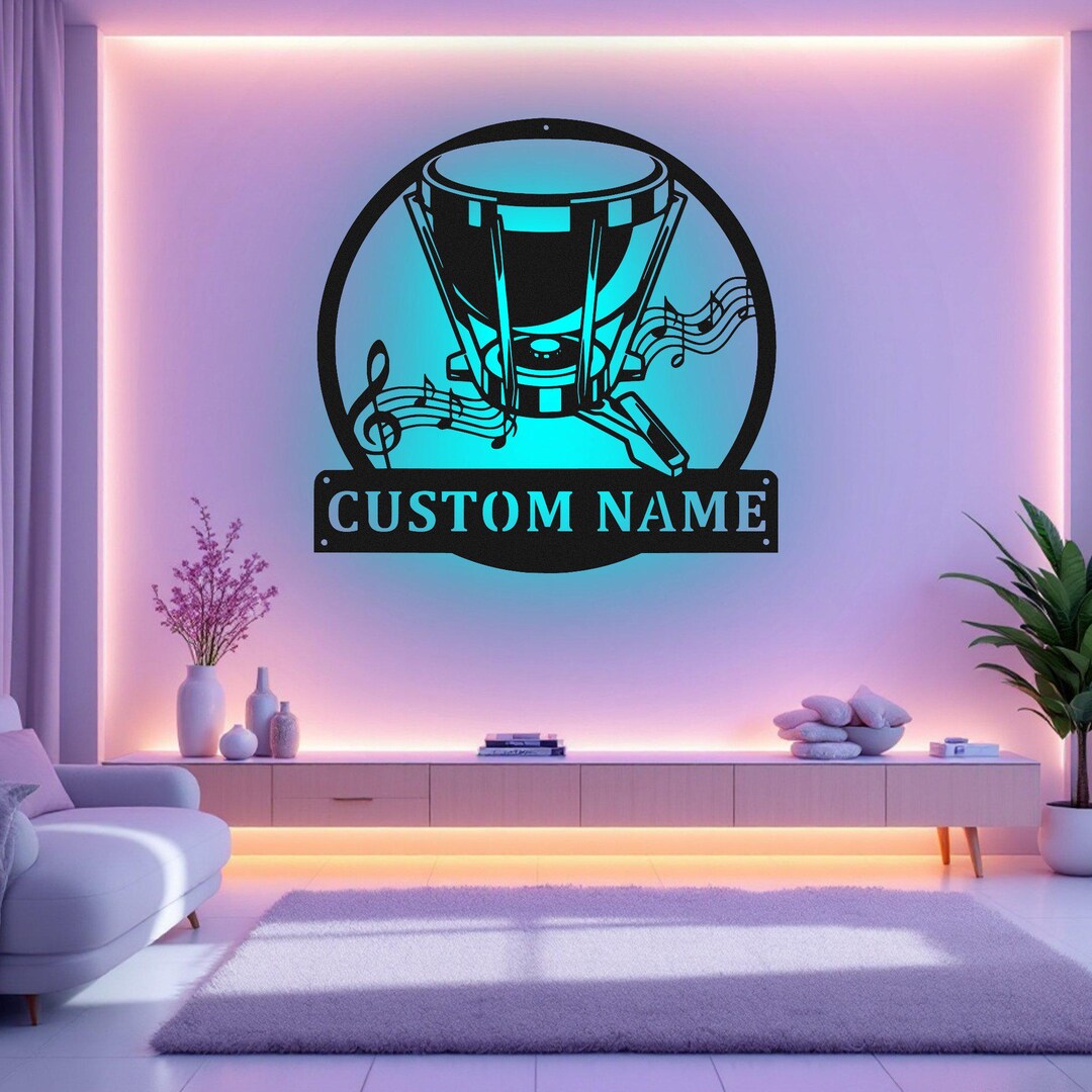 Custom Timpani Drum Musical Instrument Metal Wall Art With LED Light ...