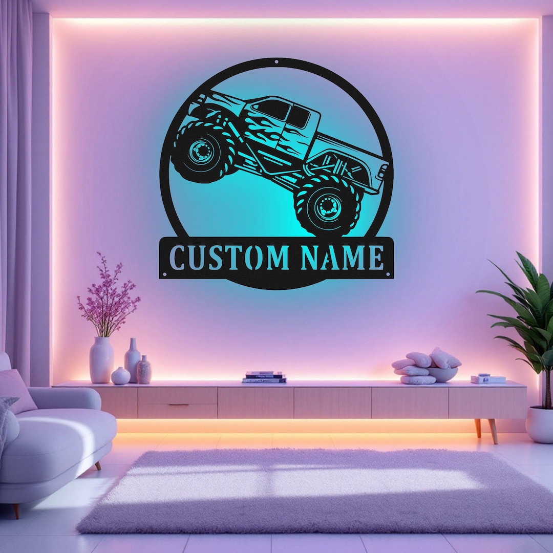 Custom Monster Truck Metal Wall Art With LED Light, Personalized ...