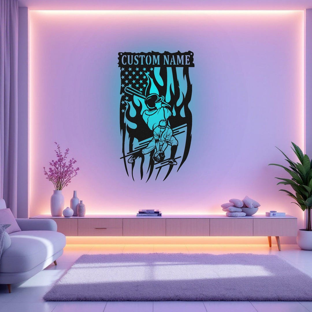 Custom US Baseball Layered Metal Wall Art With LED Light, Personalized ...