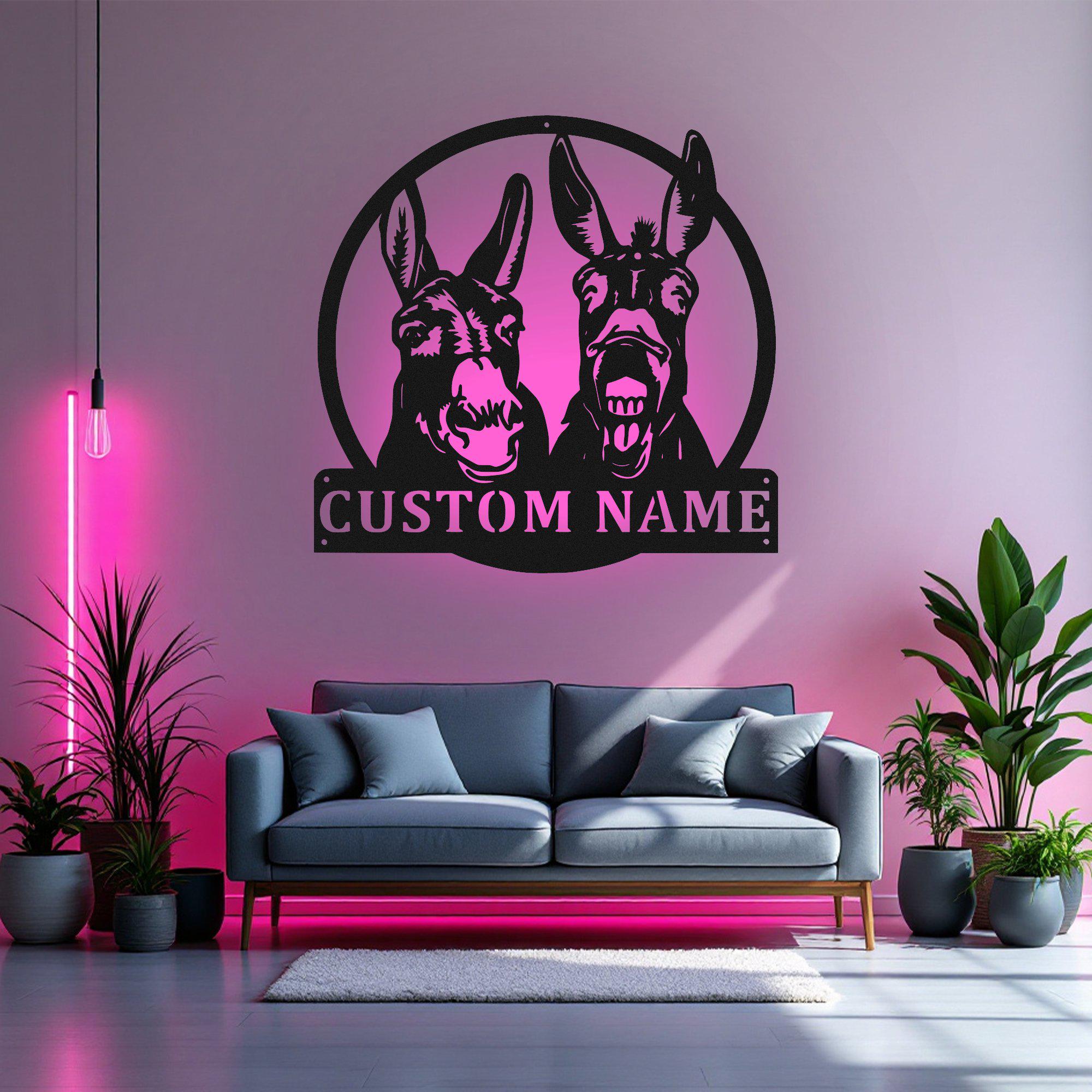 Custom Two Donkey Metal Wall Art With LED Light, Personalized Donkey ...