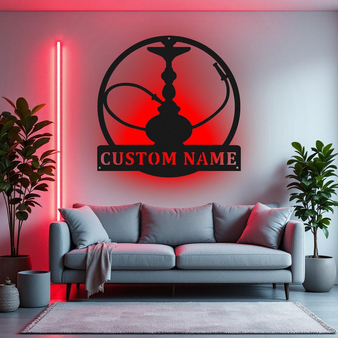 Custom Shisha Hookah Metal Wall Art LED Light, Personalized Smoke Shop ...