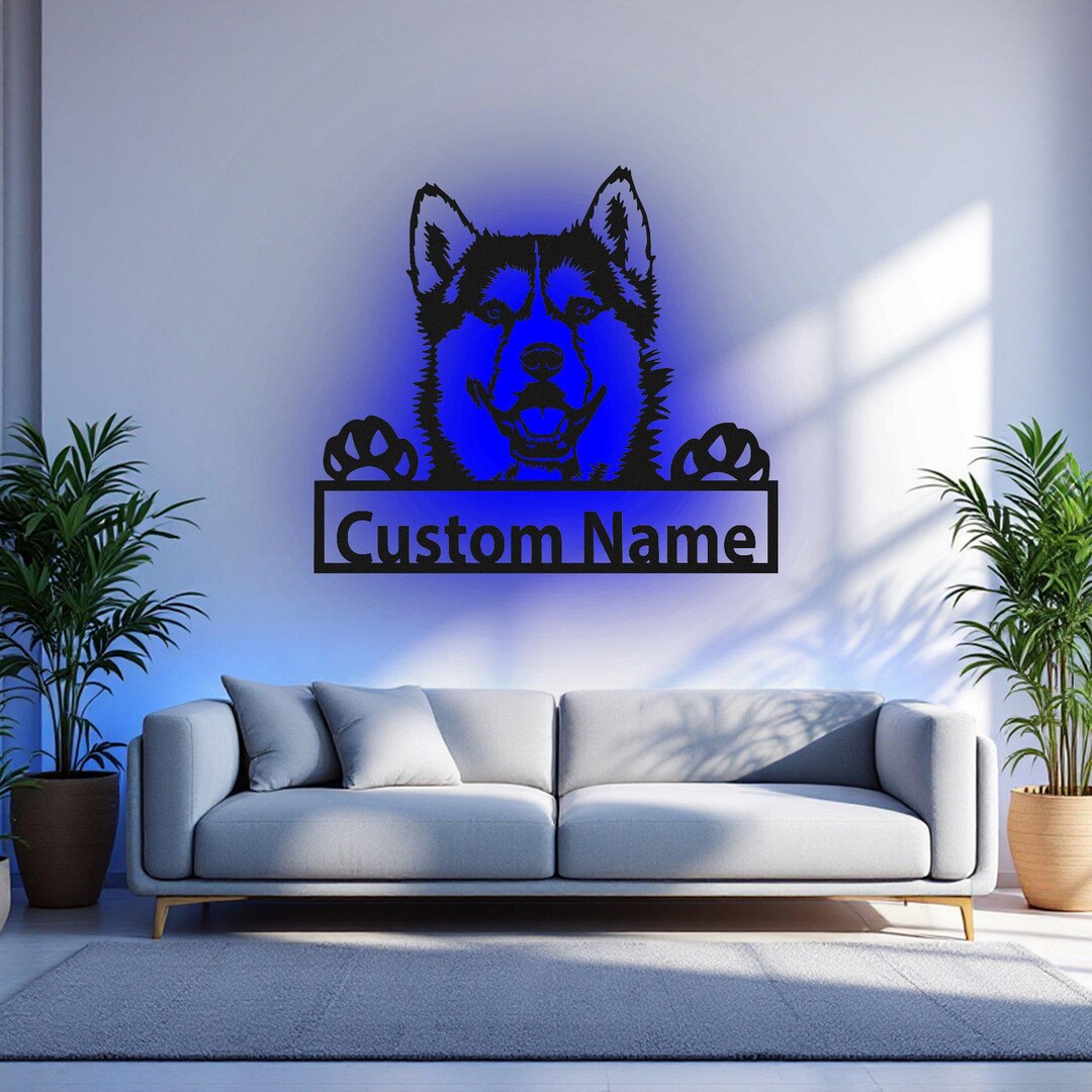 Custom Siberian Husky Metal Wall Art With LED Light, Personalized ...
