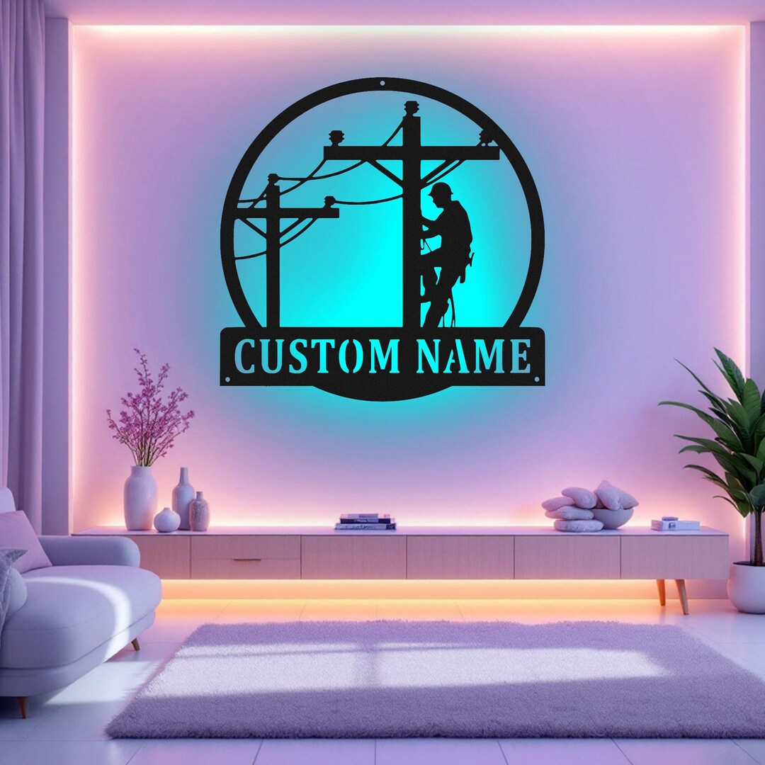 Custom Lineman Metal Sign With LED Light, Personalized Lineman Name ...