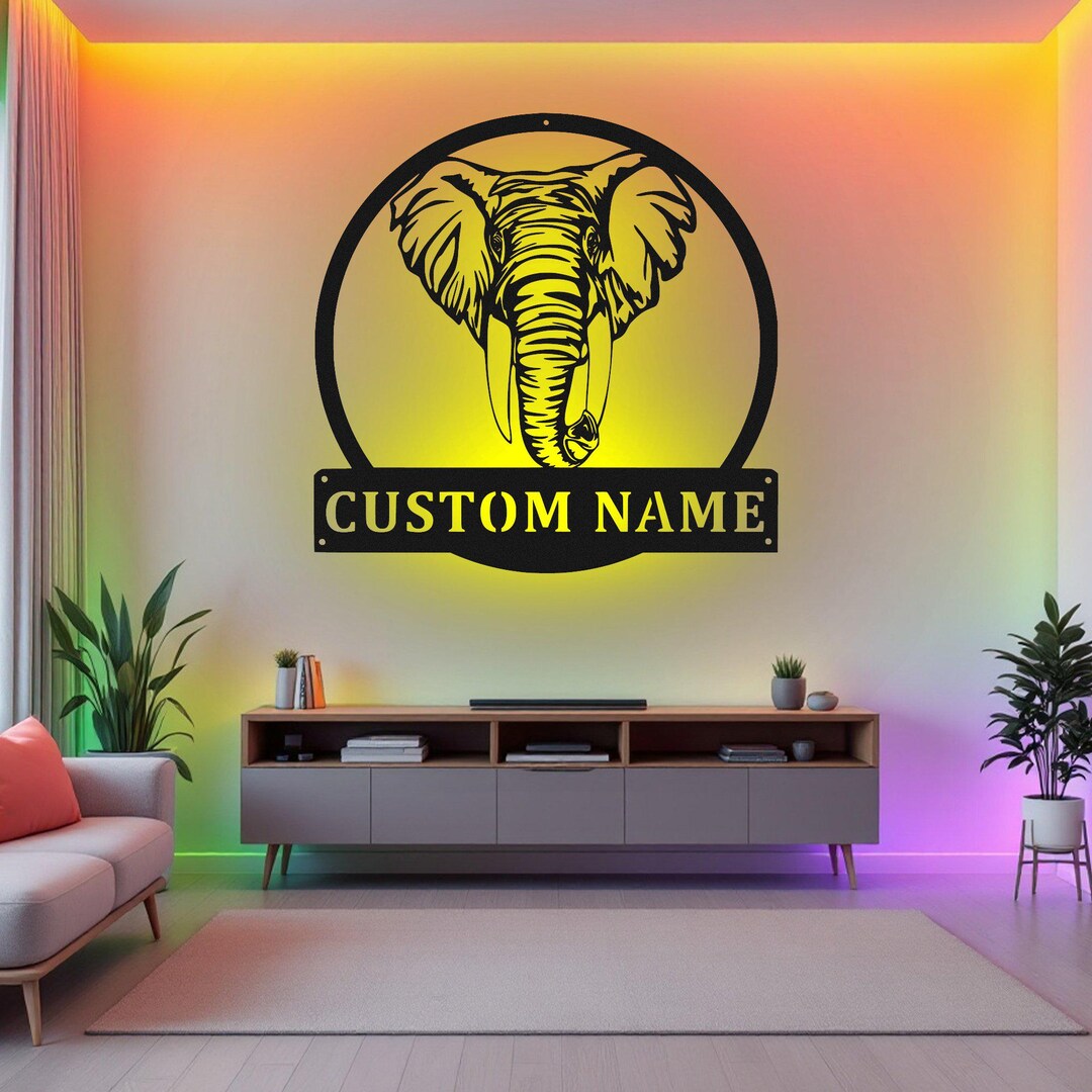 Custom Elephant Head Metal Wall Art With LED Light, Personalized ...