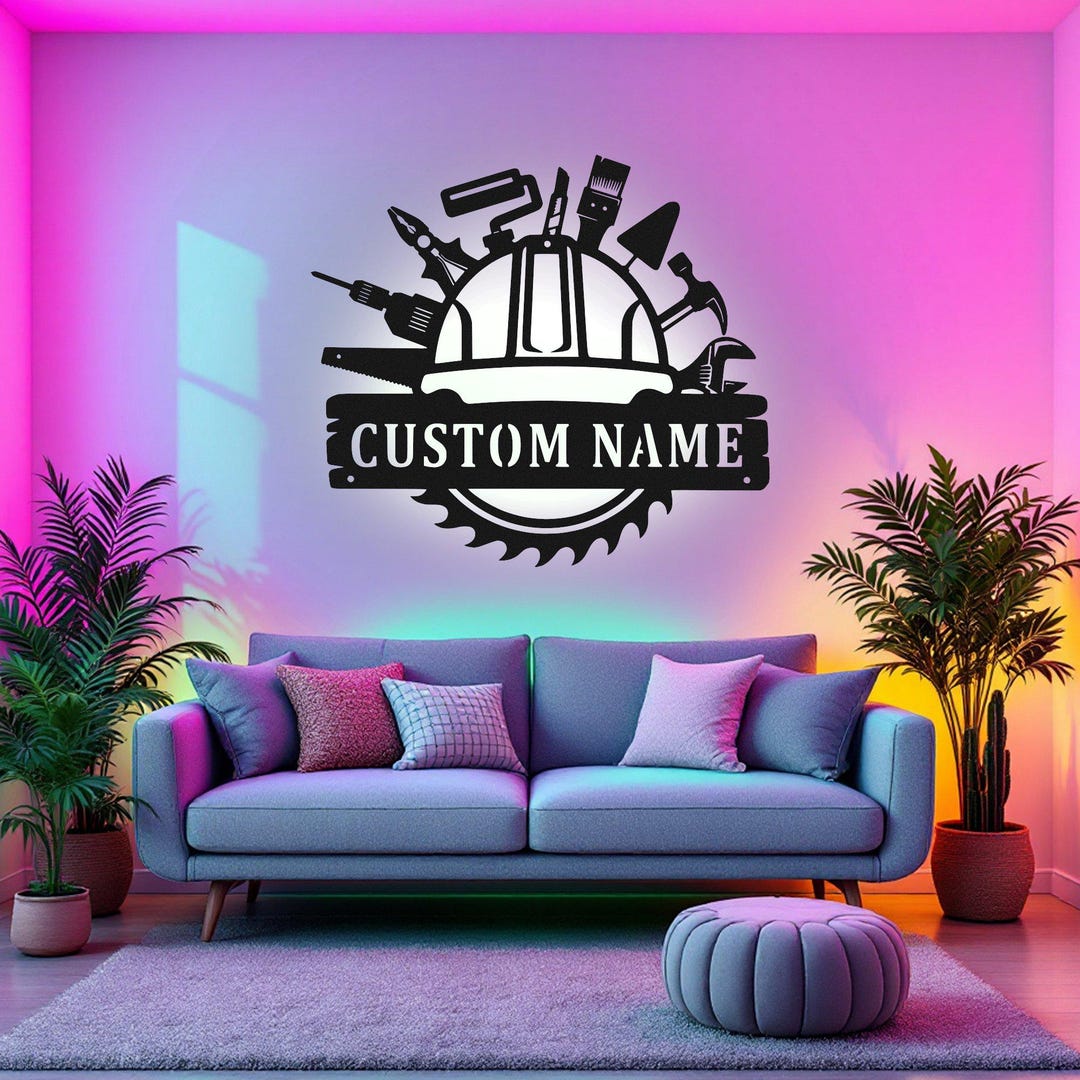 Custom Carpenter Repair Tools Metal Wall Art With LED Light ...