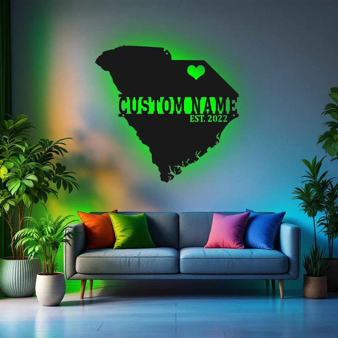Custom South Carolina Metal Wall Art With Led Light, Personalized South ...