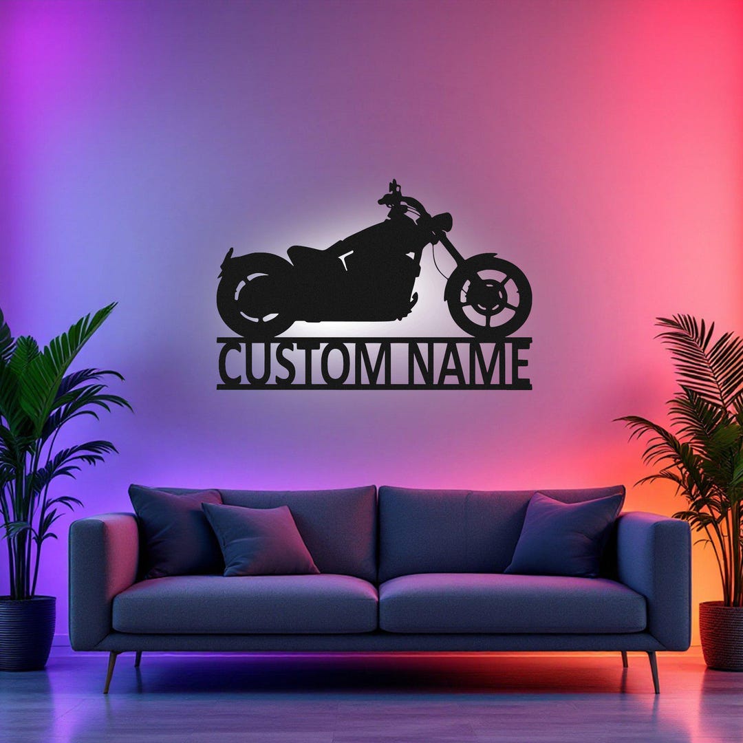 Custom Motorcycle Metal Wall Art With LED Light, Personalized Biker ...
