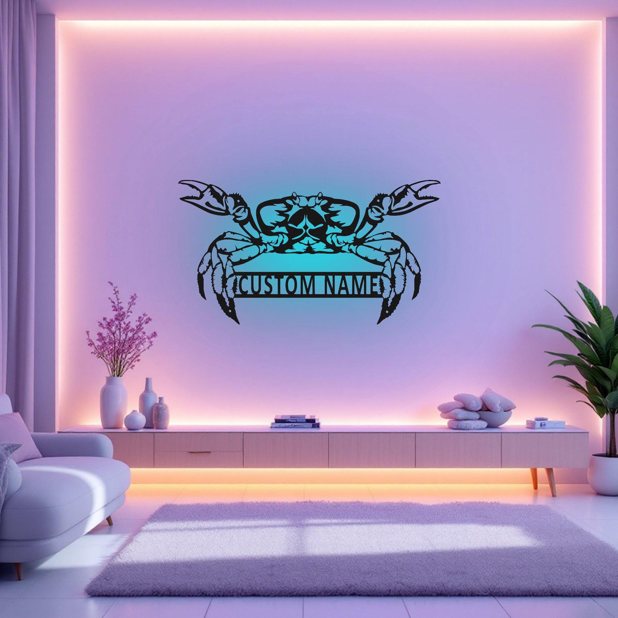 Custom Crab Metal Wall Art With LED Light, Personalized Crab Name Sign ...