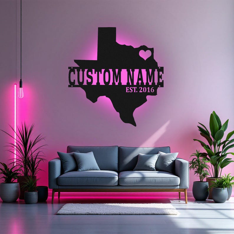 Custom Texas Map Metal Wall Art With Led Light, Personalized Texas ...