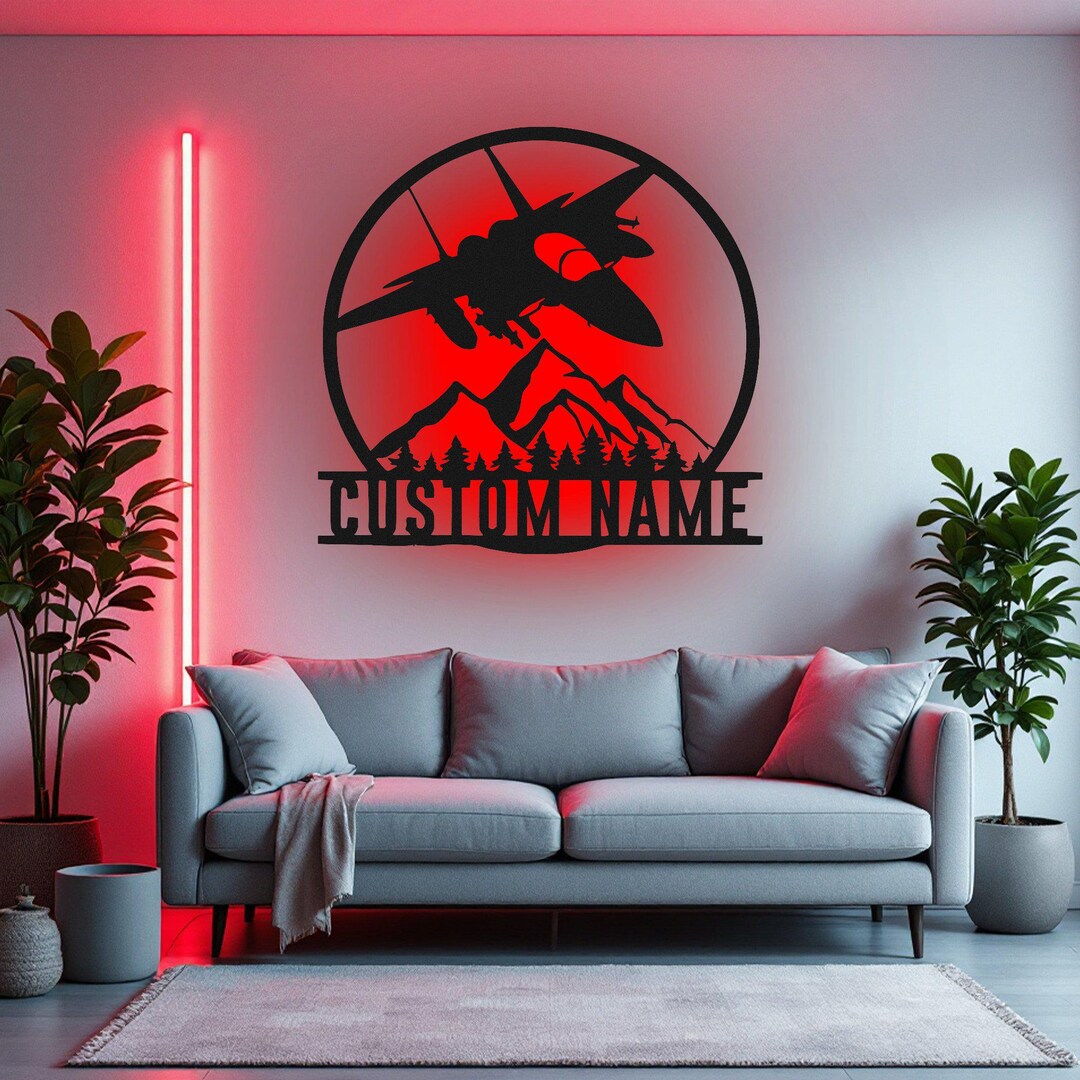 Custom Fighter Jet Metal Wall Art With LED Light, Personalized Fighter ...