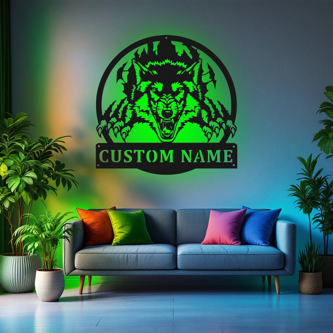 Custom Wolf Claws Scratch Metal Wall Art With LED Light, Personalized ...