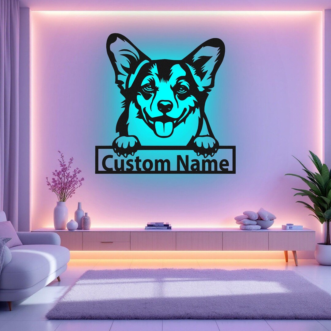 Custom Welsh Corgi Metal Wall Art With LED Light, Personalized Welsh ...