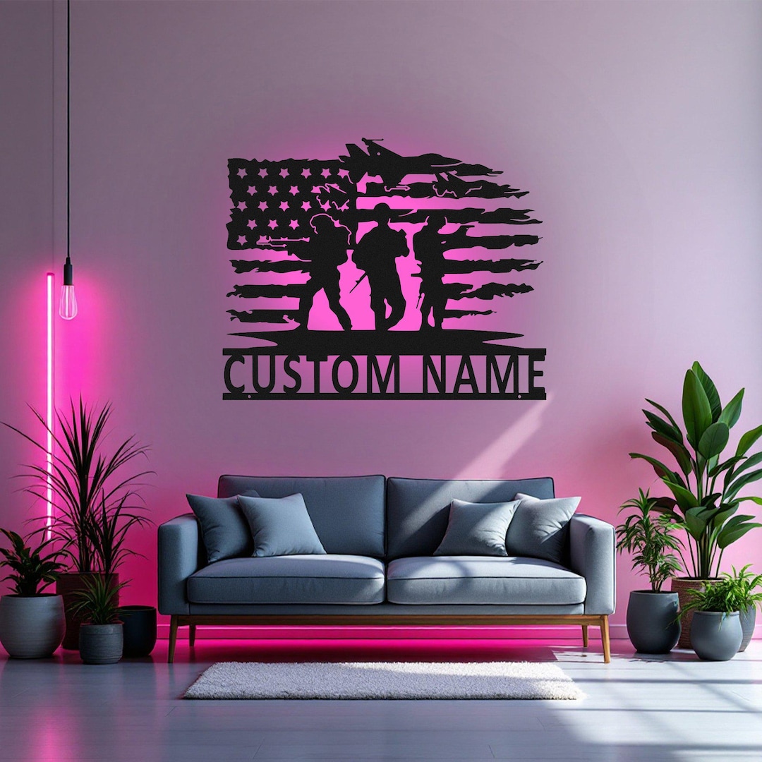 Custom US Soldier Metal Wall Art With LED Light, Personalized Soldier ...