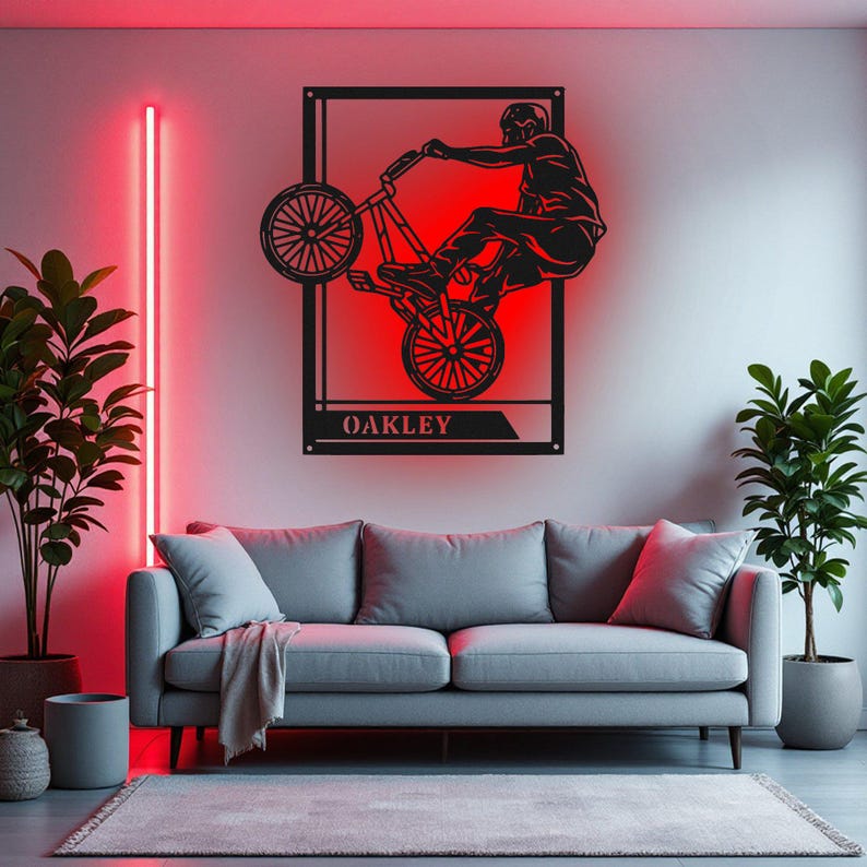 Custom Male BMX Signage Metal Wall Art With LED Light, Personalized Bmx ...