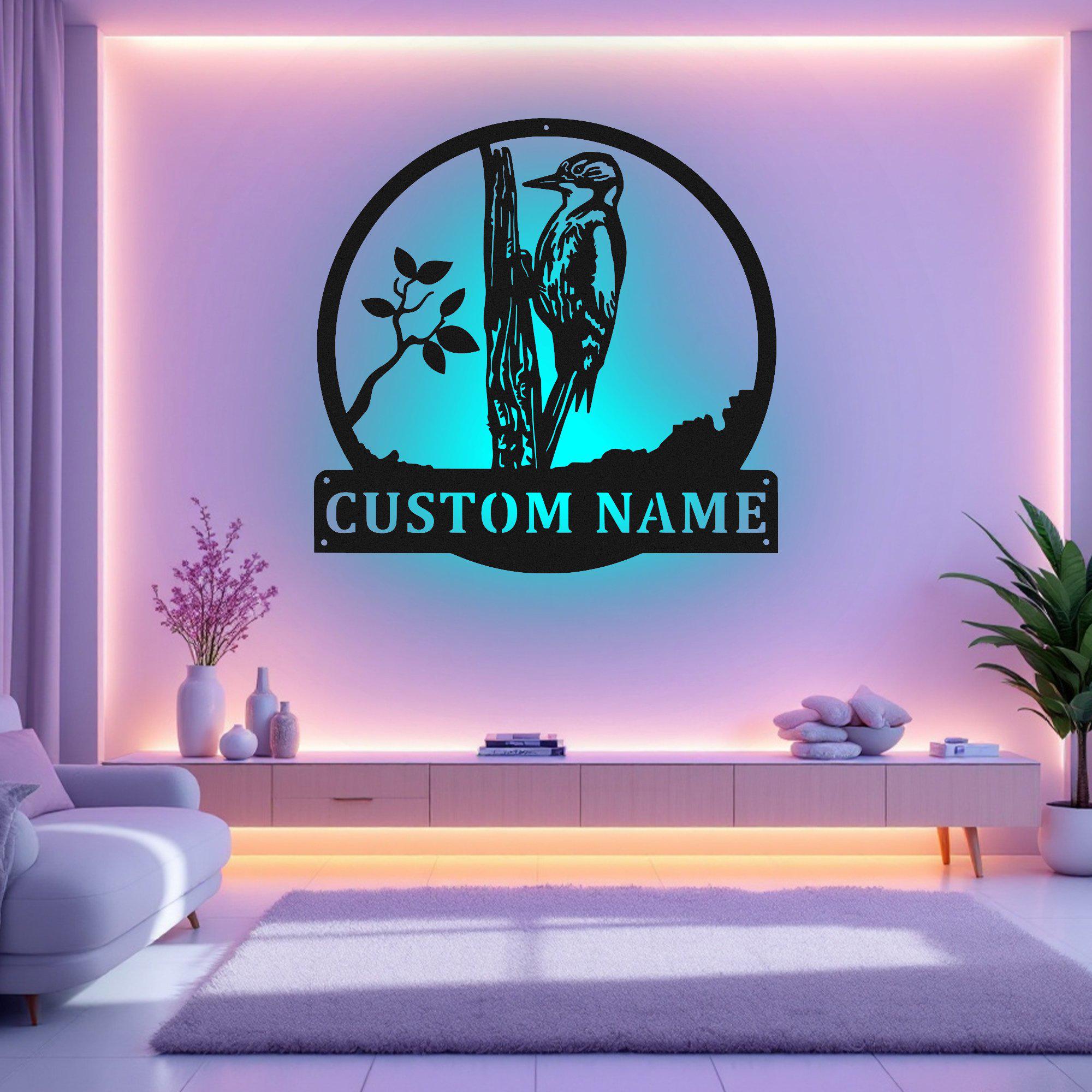 Custom Bird Woodpecker Metal Wall Art With LED Light, Personalized Bird ...