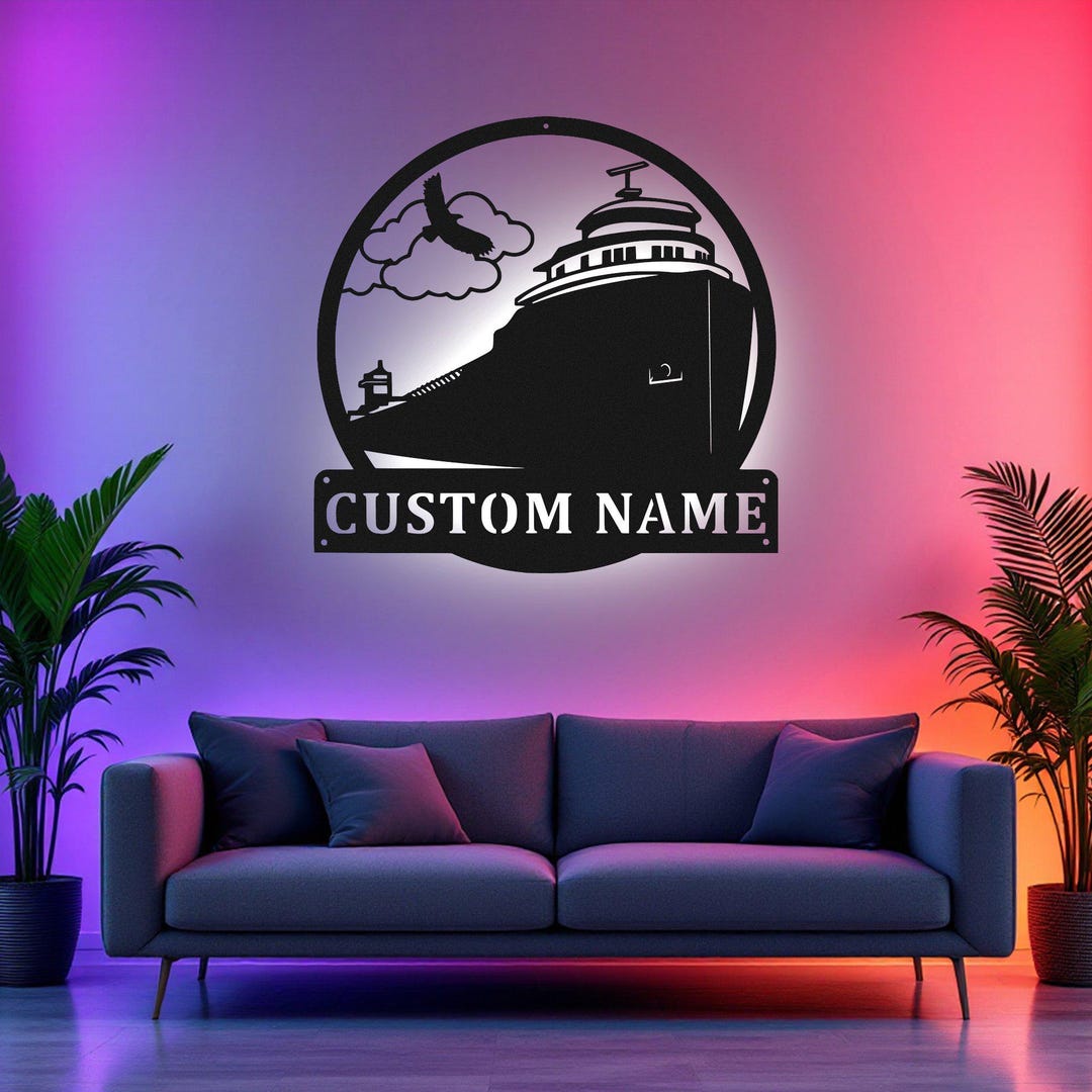 Custom Lake Freighter Ship Metal Wall Art With LED Light, Personalized ...
