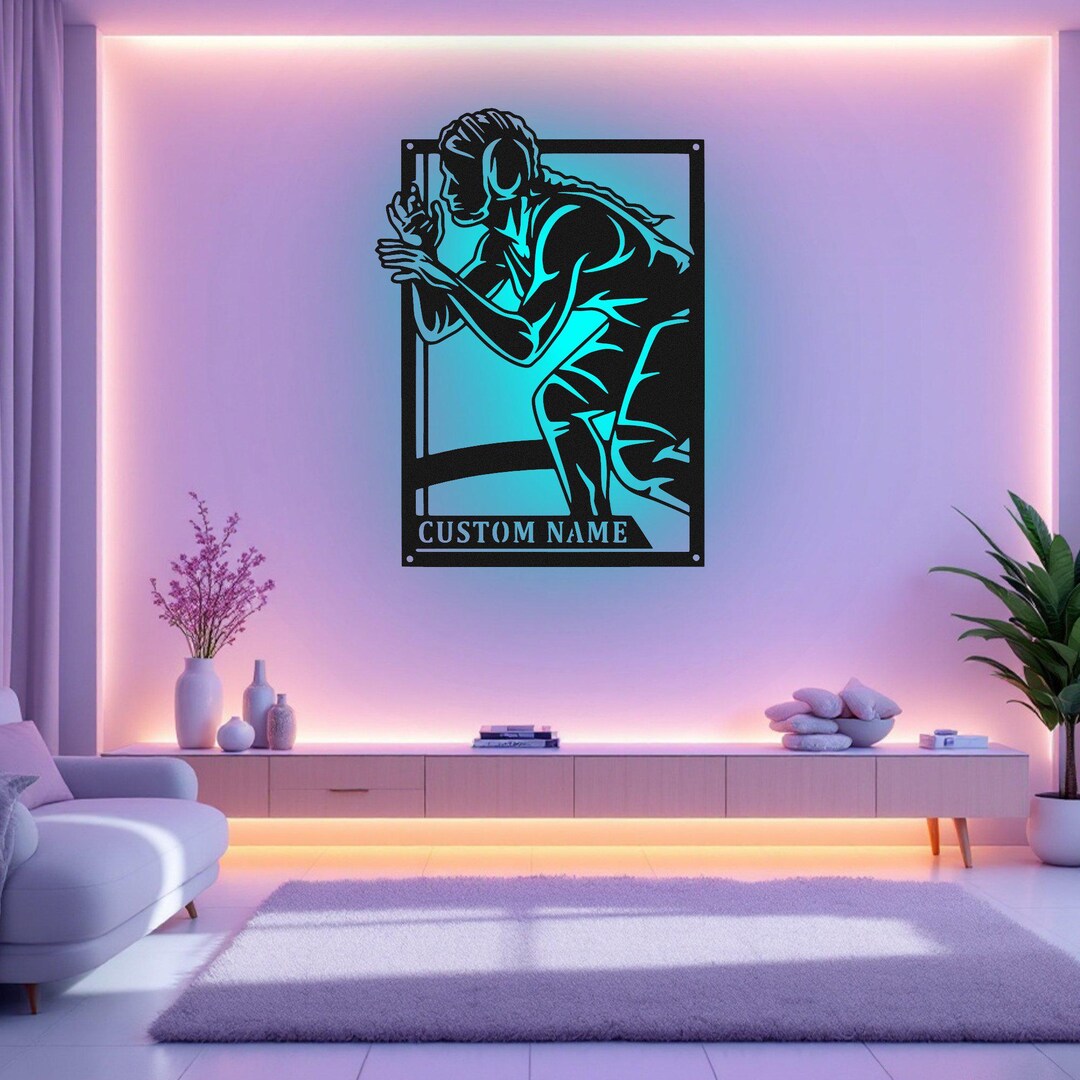 Custom Female Wrestler Signage Metal Wall Art With LED Light ...