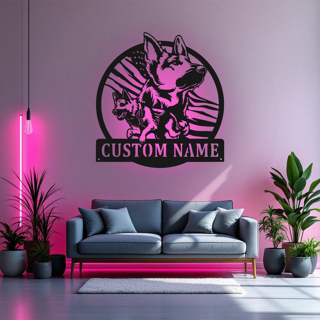Custom US K9 Dog Metal Wall Art With LED Light, Personalized K9 Dog ...