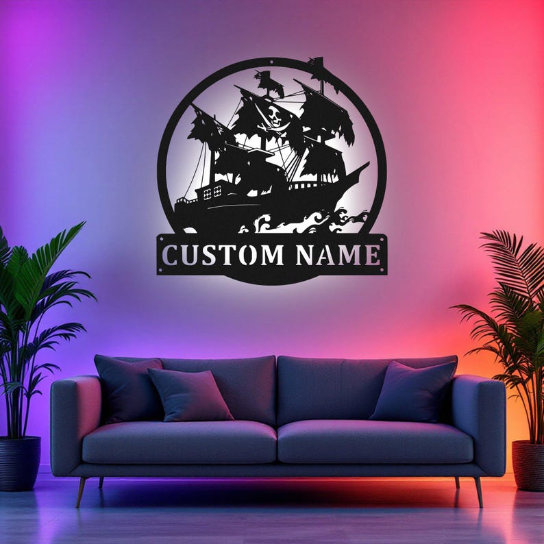 Custom Pirate Ship Metal Wall Art With LED Light, Personalized Pirate ...