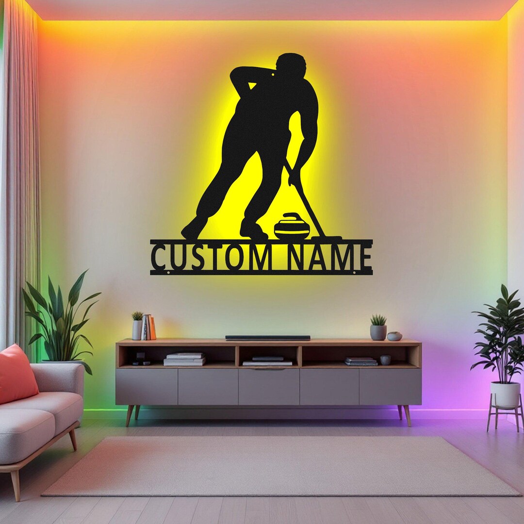 Custom Curling Metal Wall Art With LED Light, Personalized Curling ...