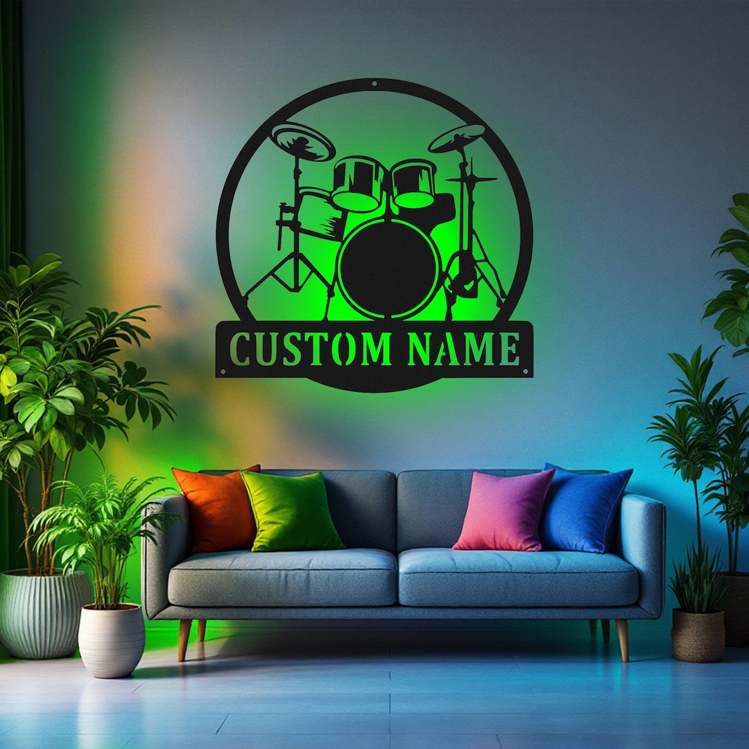 Custom Drums Metal Wall Art With LED Light, Personalized Drummer Name ...