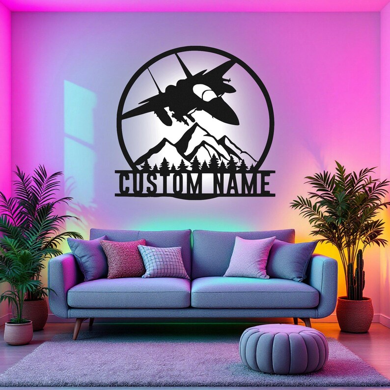 Custom Fighter Jet Metal Wall Art With LED Light, Personalized Fighter ...