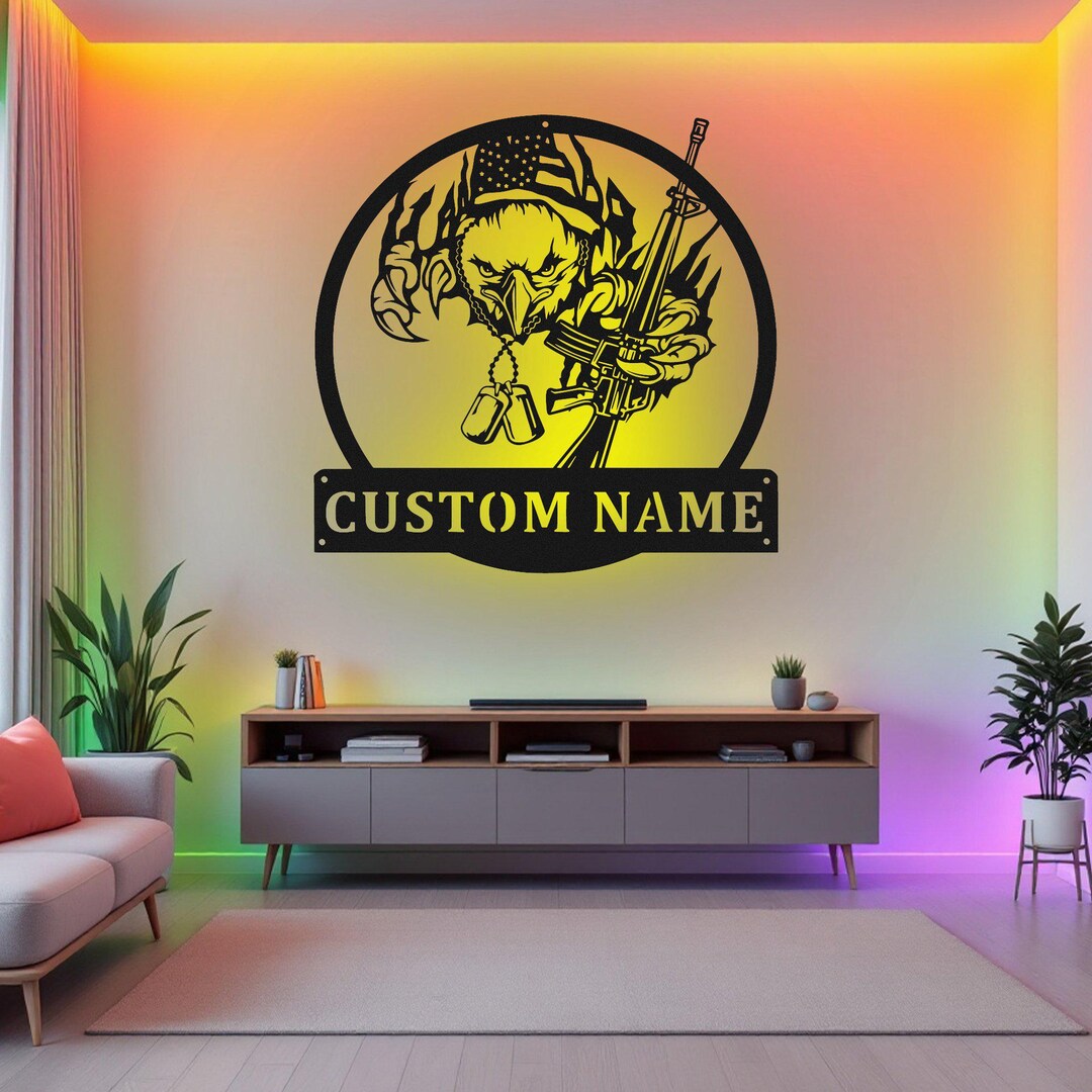 Custom US Eagle Veteran Metal Wall Art With LED Light, Personalized ...